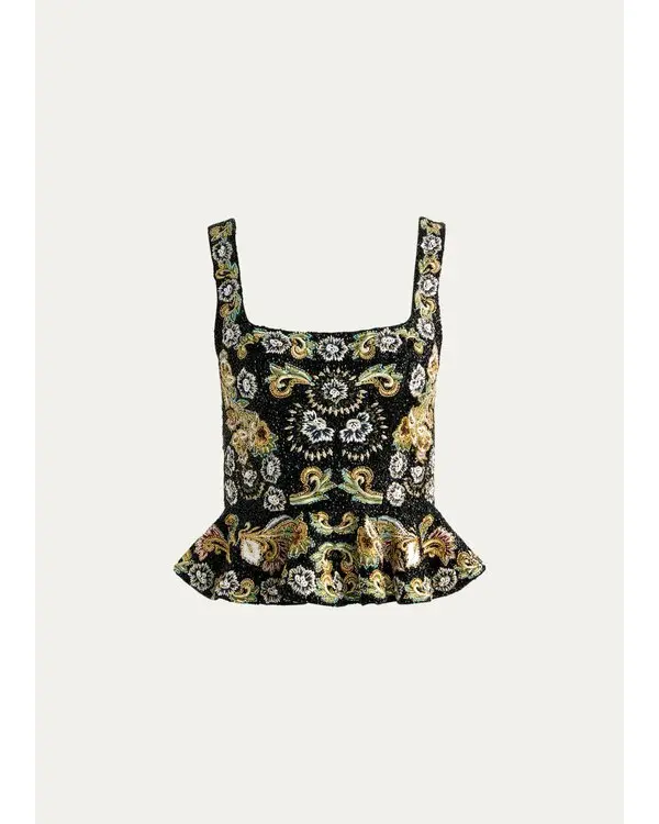 Alice + Olivia Lilianna Embroidered Peplum Top