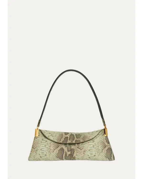 Balmain 64-83 Small Python-embossed Shoulder Bag - Ecume