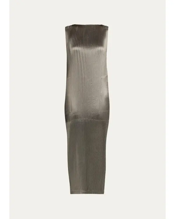Issey Miyake Glossed Panels Pleated Sleeveless Midi Dress