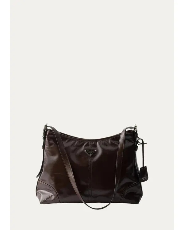 Prada Large Aimee Leather Shoulder Bag - Brown