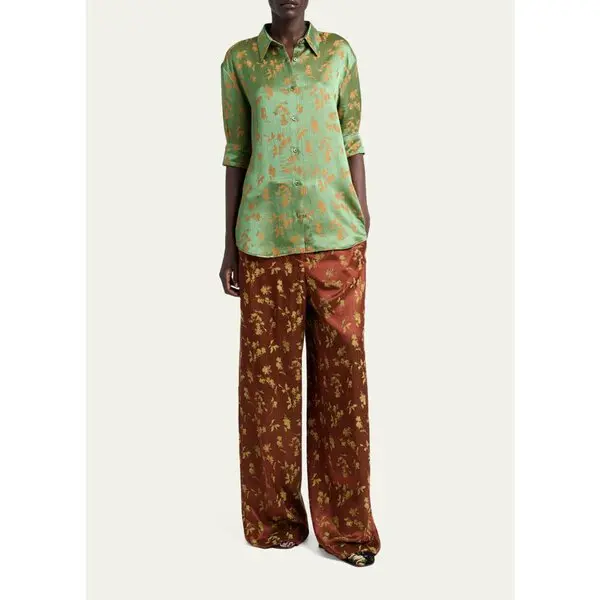 Dries Van Noten Floral Jacquard Wide-leg Pants