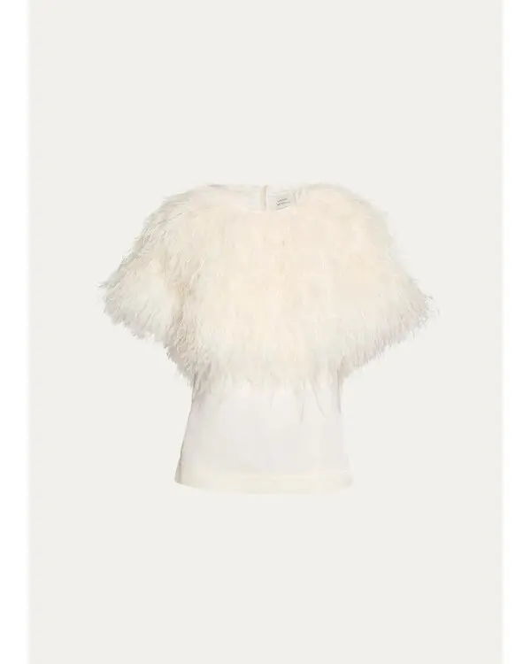 Loulou De Saison Iona Feather Capelet Wool-blend Jersey T-shirt - Ivory