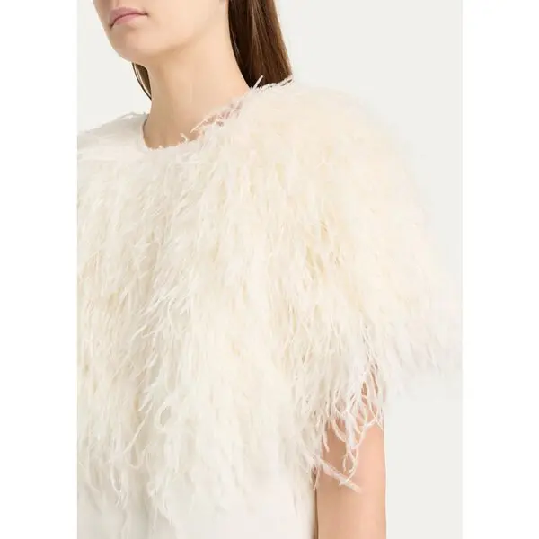 Loulou De Saison Iona Feather Capelet Wool-blend Jersey T-shirt - Ivory