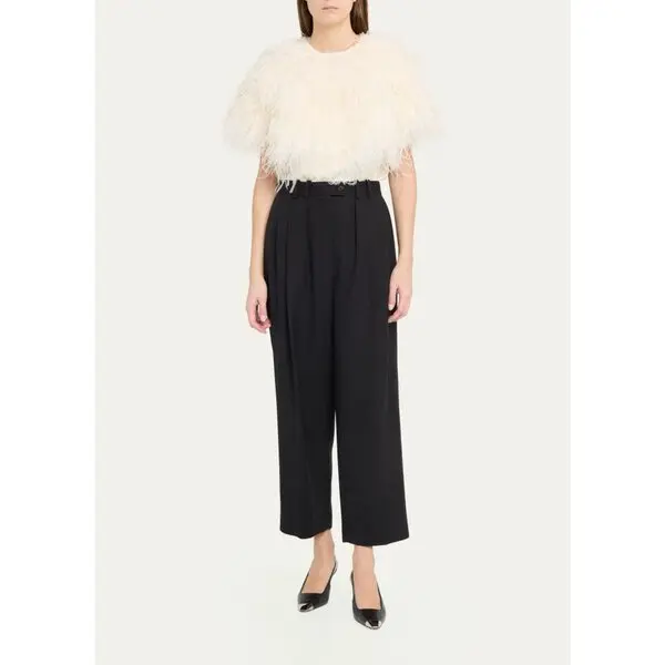 Loulou De Saison Iona Feather Capelet Wool-blend Jersey T-shirt - Ivory