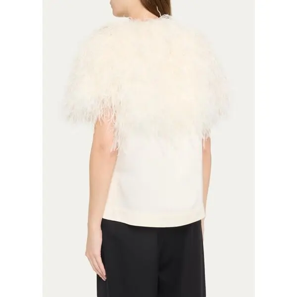 Loulou De Saison Iona Feather Capelet Wool-blend Jersey T-shirt - Ivory