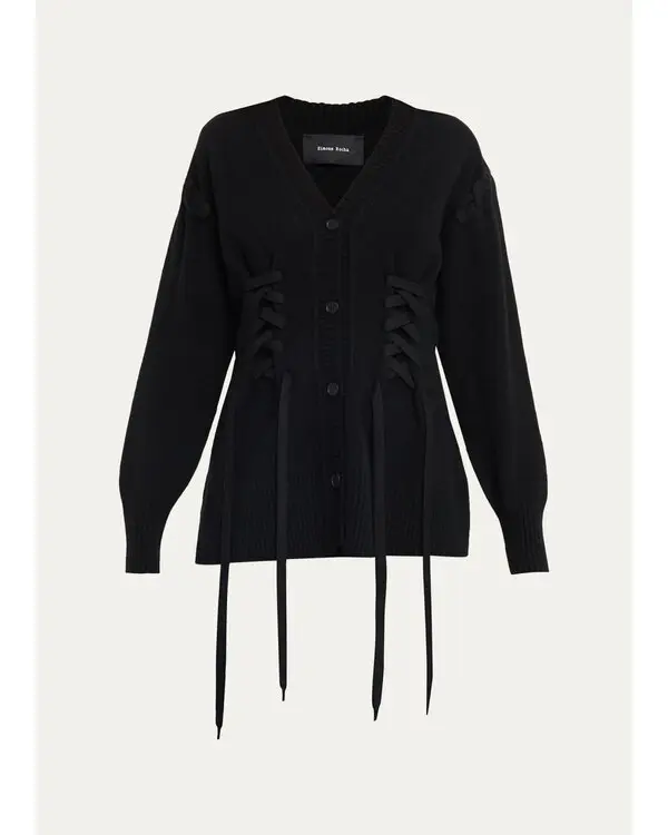 Simone Rocha Merino Sculpted Laced Mock-neck Sweater - Black