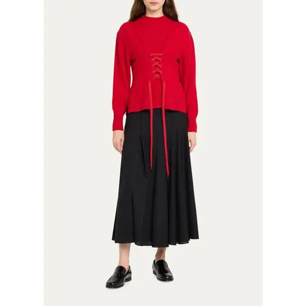 Simone Rocha Merino Sculpted Laced Mock-neck Sweater - Red/red
