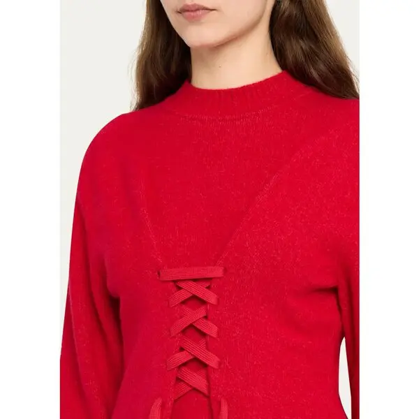 Simone Rocha Merino Sculpted Laced Mock-neck Sweater - Red/red