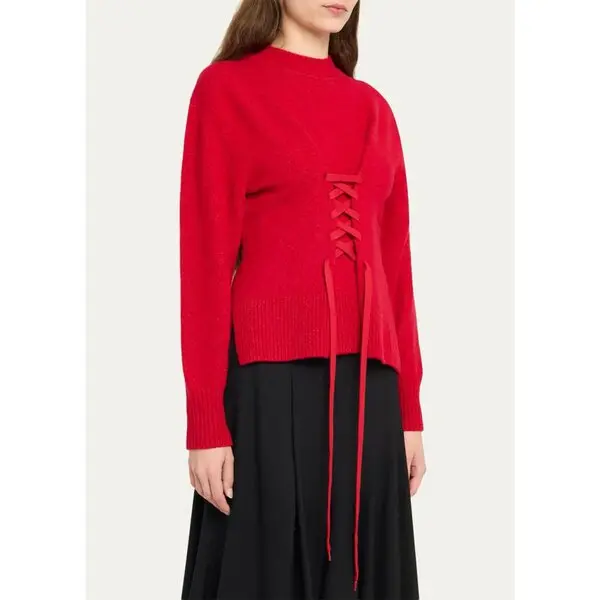 Simone Rocha Merino Sculpted Laced Mock-neck Sweater - Red/red
