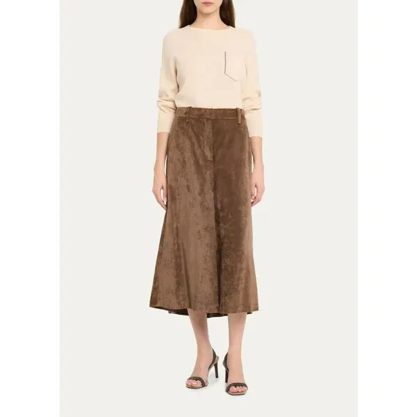 Brunello Cucinelli Cashmere-blend Corduroy Midi A-line Skirt With Monili