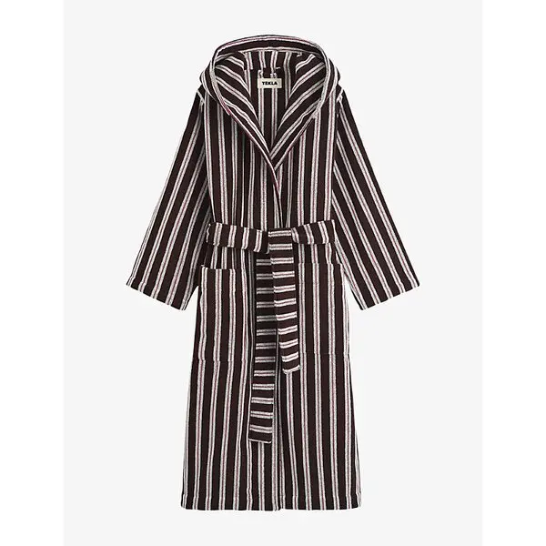 TEKLA Striped Hooded Cotton-terry Bathrobe