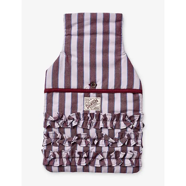 DAMSON MADDER Ruffle Striped Cotton Hot Water Bottle Cover - Ruby Violet Stripe