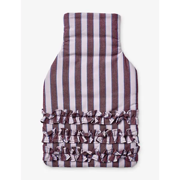 DAMSON MADDER Ruffle Striped Cotton Hot Water Bottle Cover