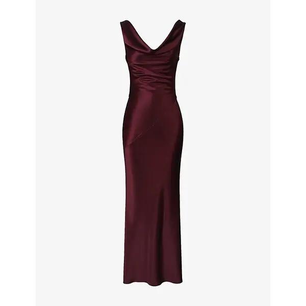 House Of Cb Safaira Draped Cowl Back Maxi Dress - Cabernet