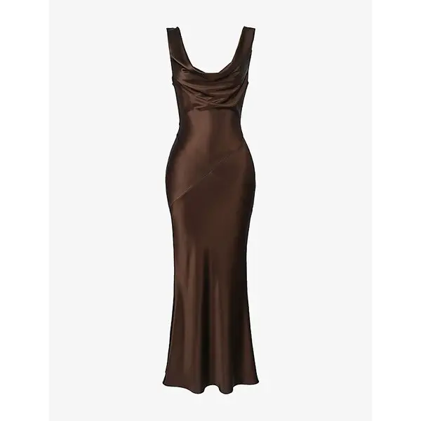 House Of Cb Safaira Draped Cowl Back Maxi Dress - Chocolate