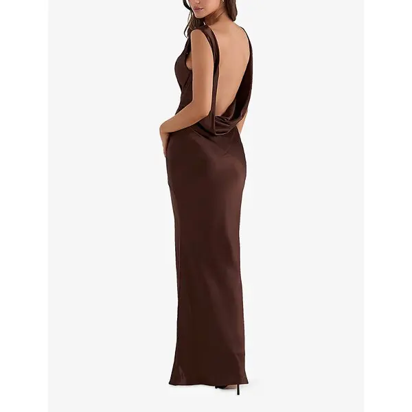 House Of Cb Safaira Draped Cowl Back Maxi Dress - Chocolate