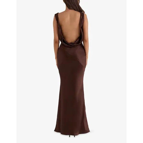 House Of Cb Safaira Draped Cowl Back Maxi Dress - Chocolate