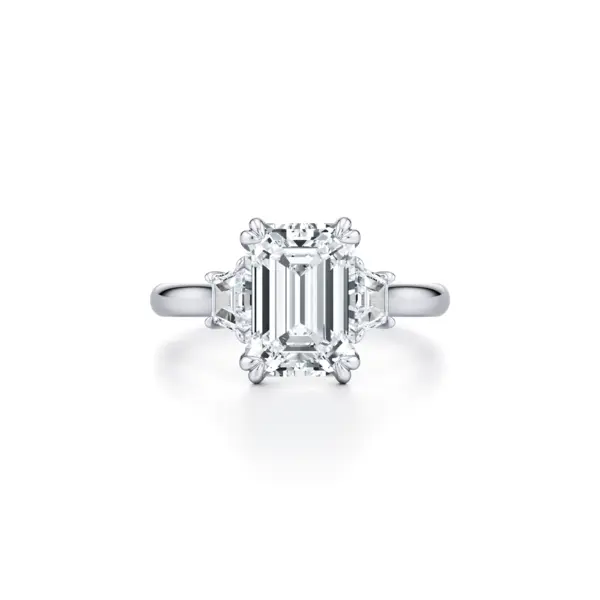 JEAN DOUSSET Elle Emerald Cut Lab Diamond Three Stone Engagement Ring Emerald