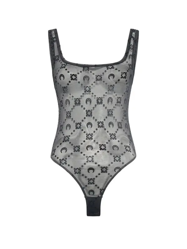 MARINE SERRE Moonogram Mesh Flock Square Neck Bodysuit