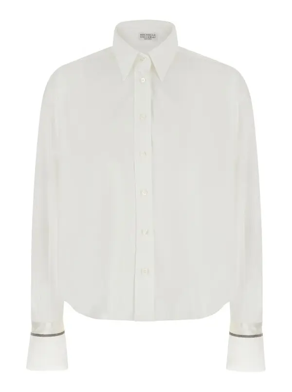 Brunello Cucinelli Cotton-blend Shirt With Classic Collar And Monile Cuffs