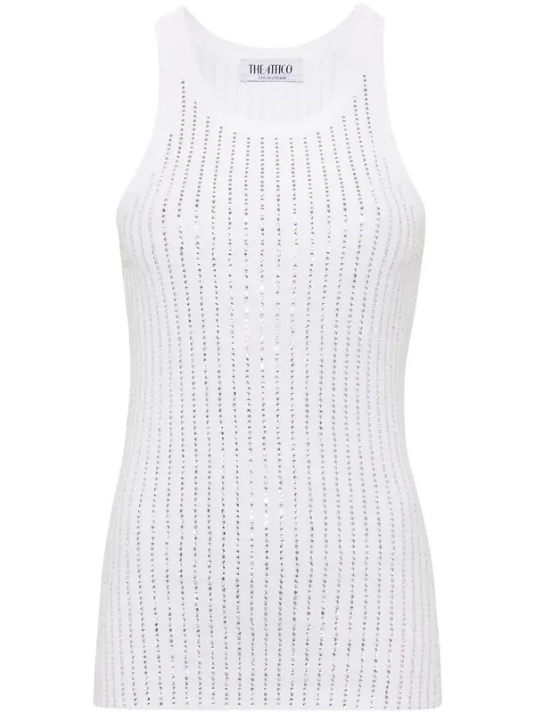 Attico Rhinestone-embellished Cotton Tank Top - White/crystal