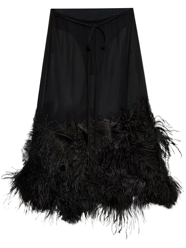 Attico Ostrich Feather-trim Midi Skirt