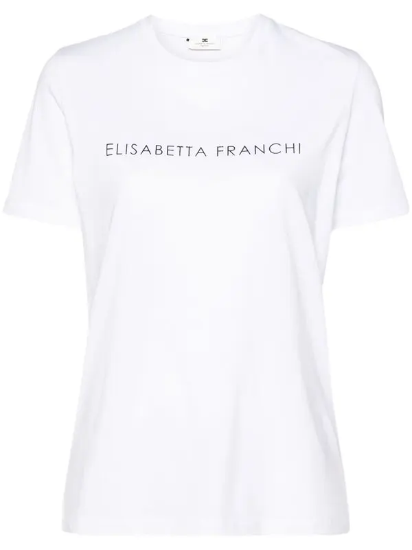Elisabetta Franchi Rhinestone Embellished Cotton T-shirt - Chalk