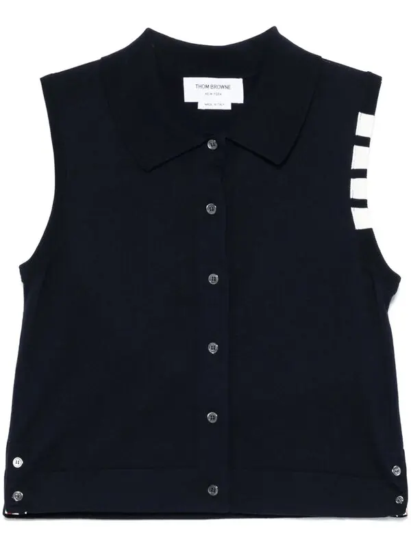 Thom Browne Cotton Vest With 4-bar Detailing For - Navy