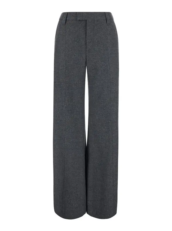 Brunello Cucinelli Relaxed Wool-cashmere Trousers With Hidden Front Fastening - Grey