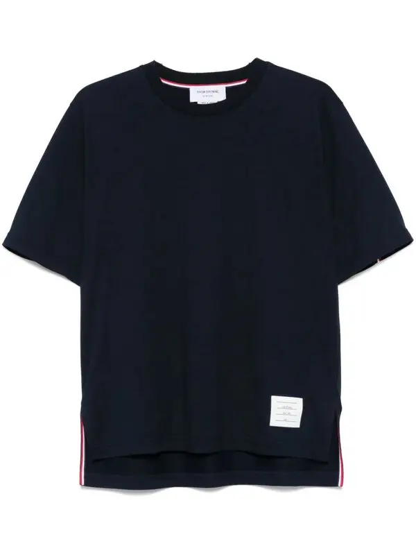 Thom Browne Oversized Short Sleeve Tee With Rwb Knit Trim - Navy