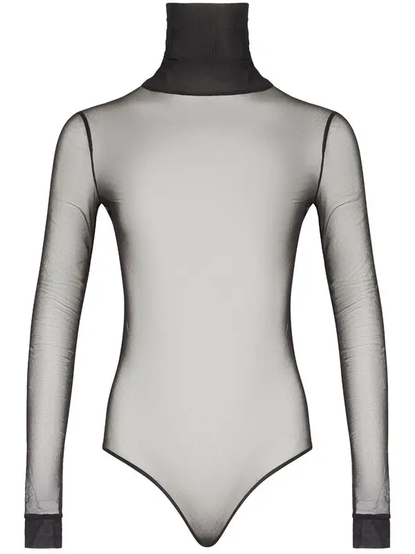 MAISON MARGIELA Sheer Bodysuit With High Neck And Long Sleeves - Black