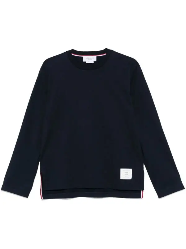 Thom Browne Oversized Long Sleeve Tee With Rwb Knit Trim Medium Weight Jersey