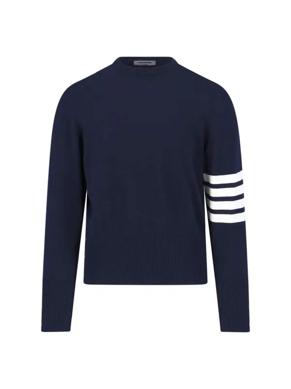 Thom Browne Crewneck Cashmere Sweater With Stripe Detail