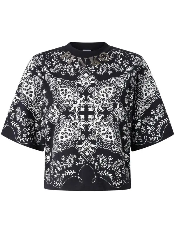 Pinko Trendy Statement T-shirt For - Multi Nero/ecru/argento