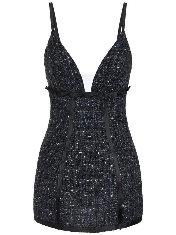 Elisabetta Franchi Sequin-embellished Tweed Mini Dress - Nero
