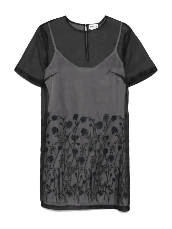 PAROSH Floral Embroidered Midi Dress With Short Sleeves