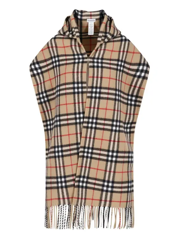 Burberry Fringed Hooded Cashmere Scarf - Beige