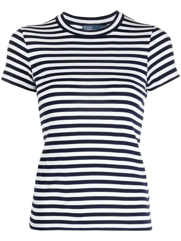 Ralph Lauren Ribbed Stretch Cotton Striped T-shirt - Navy
