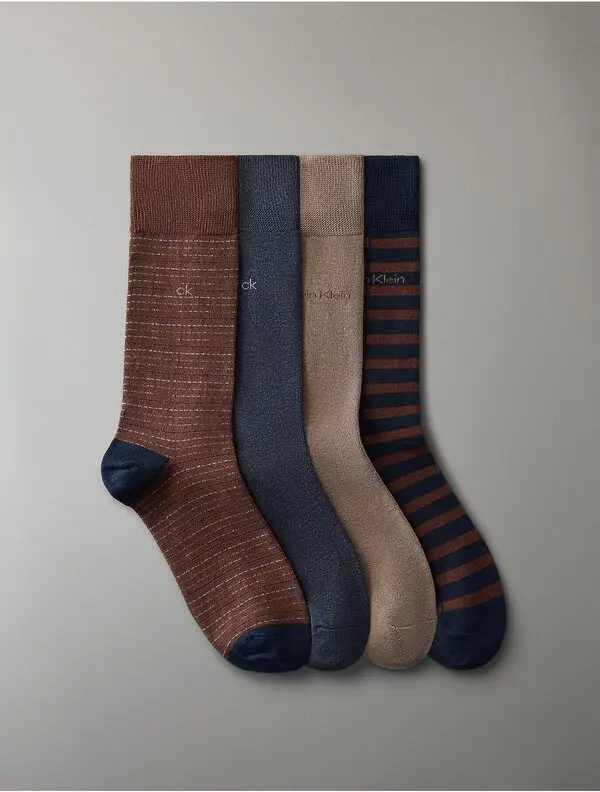 Calvin Klein Combed Cotton Crew 4-pack Dress Socks - Brown Multi