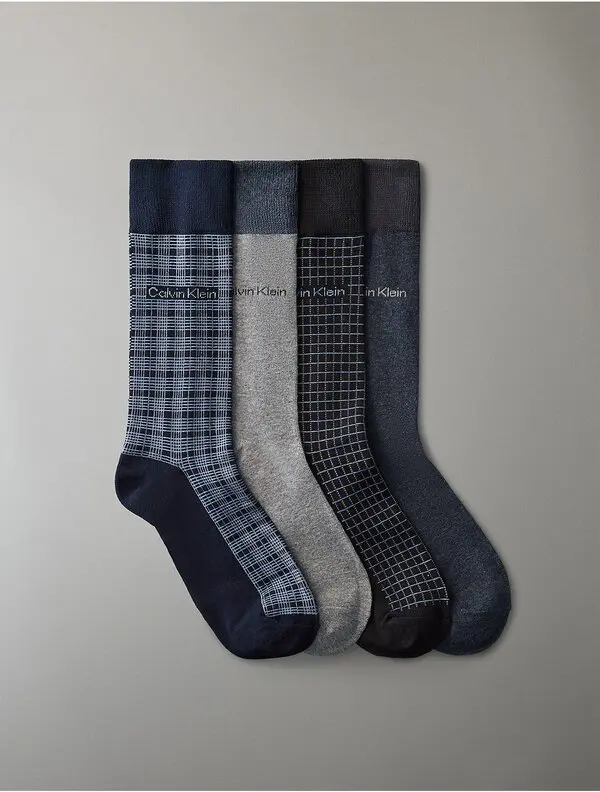 Calvin Klein Combed Cotton Crew 4-pack Dress Socks - Blue Assorted