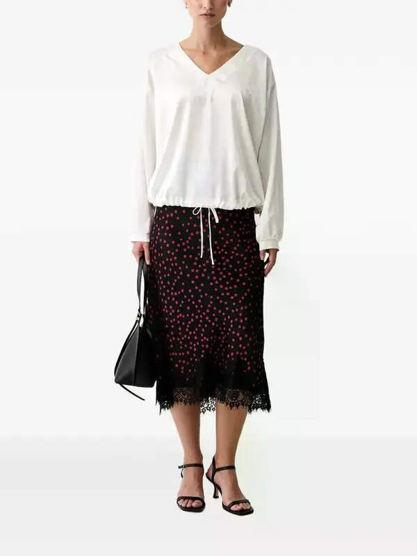 Joseph Ribkoff Polka-dot Lace-trim Midi Skirt