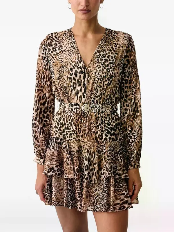 Guess Clarisse Leopard-print Tiered Mini Dress - Brown