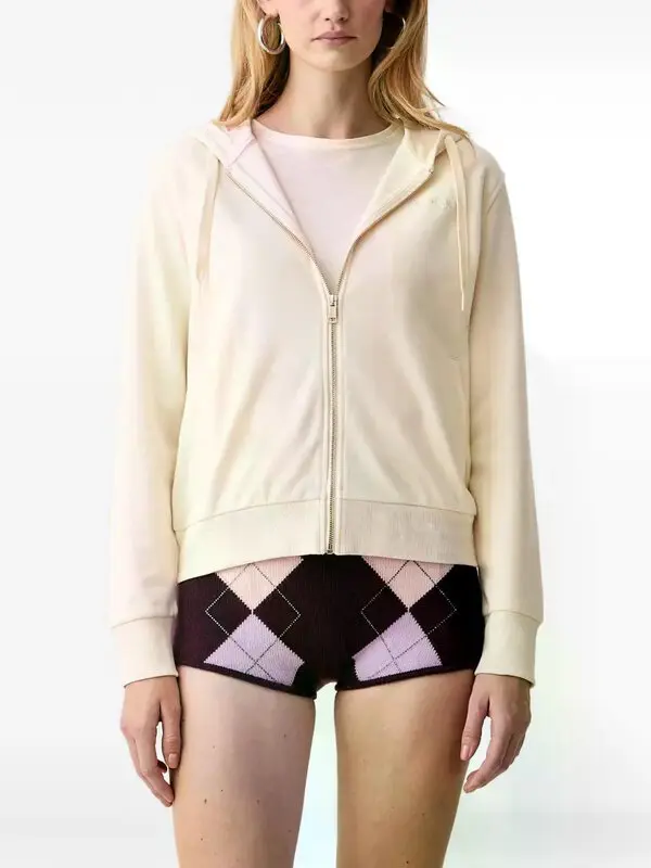 Guess Sofia Logo-embroidered Zip-up Hoodie - Neutrals