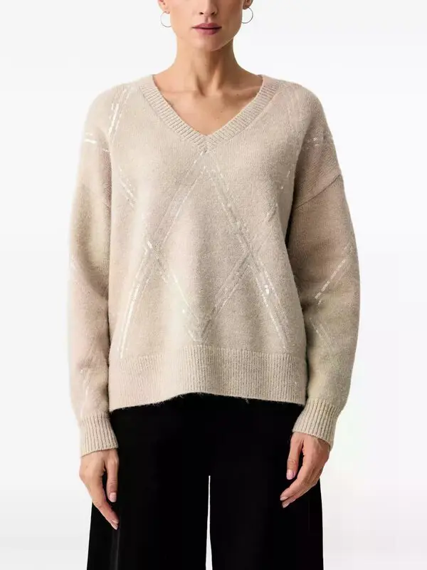 Joseph Ribkoff Sequin-embellished V-neck Sweater - Neutrals