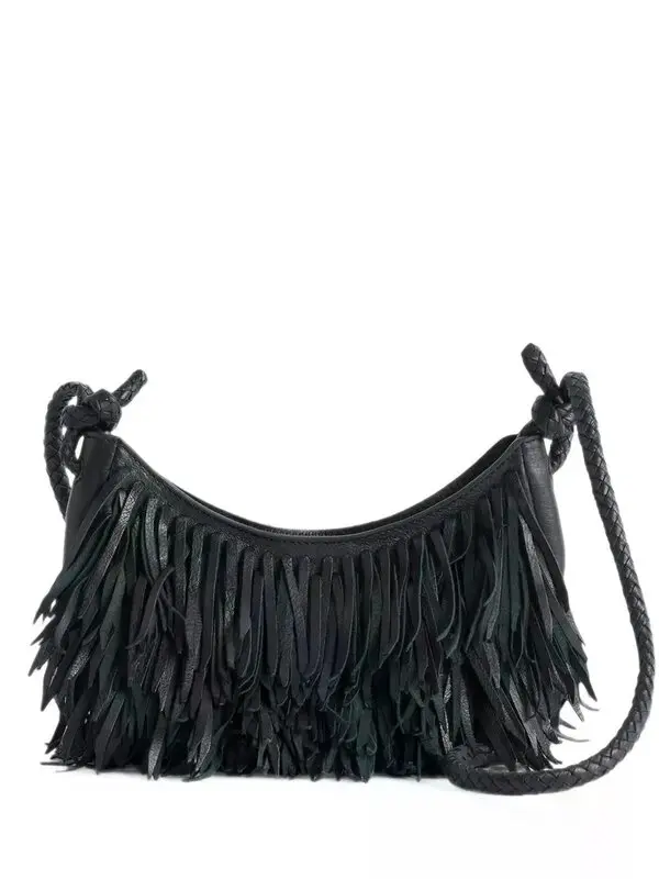Dragon Diffusion Fringe Sling Leather Crossbody Bag - Black