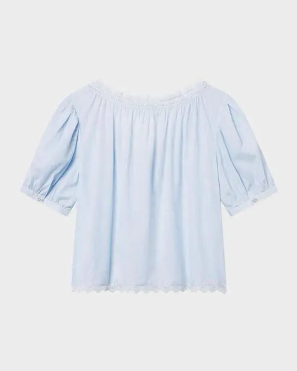 FRAME The Serene Striped Cotton Top - Powder Blu