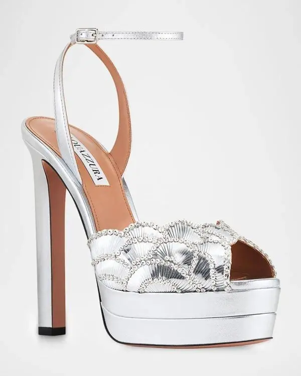 AQUAZZURA Ce Soir 130mm Sequin-embellished Leather Platform Sandals - Silver