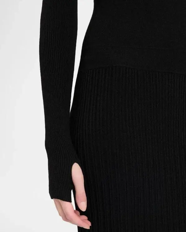 L & Apos;AGENCE Solaire Knit Funnel-neck Midi Dress - Black