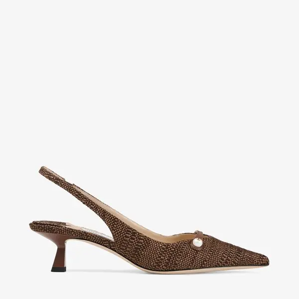 JIMMY CHOO Amita 45 Tan Fine Raffia Slingbacks Tan