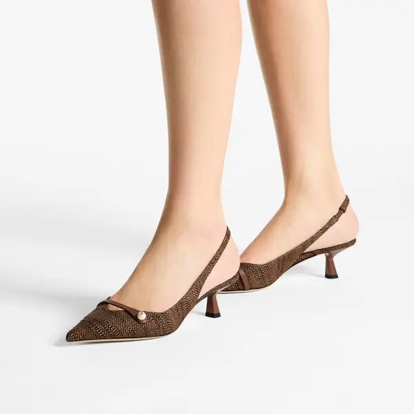 JIMMY CHOO Amita 45 Tan Fine Raffia Slingbacks Tan
